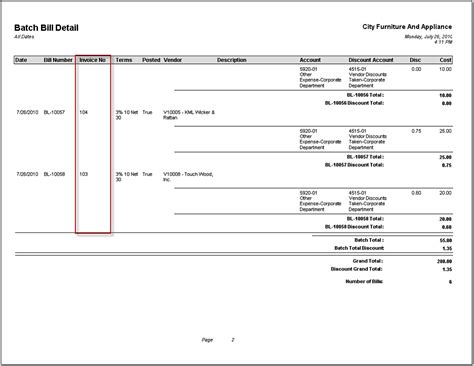 Purchases Batch Bill Detail Report