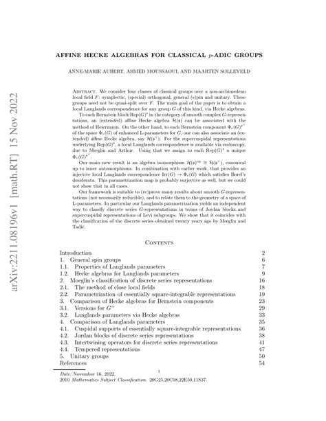 Pdf Affine Hecke Algebras For Classical P Adic Groups