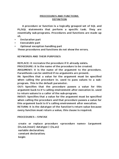 Procedures And Functions Pdf Parameter Computer Programming