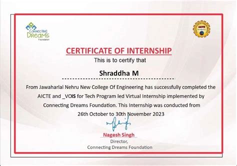 Successfully Completed Intership On Vois From 26112023 To 30112023