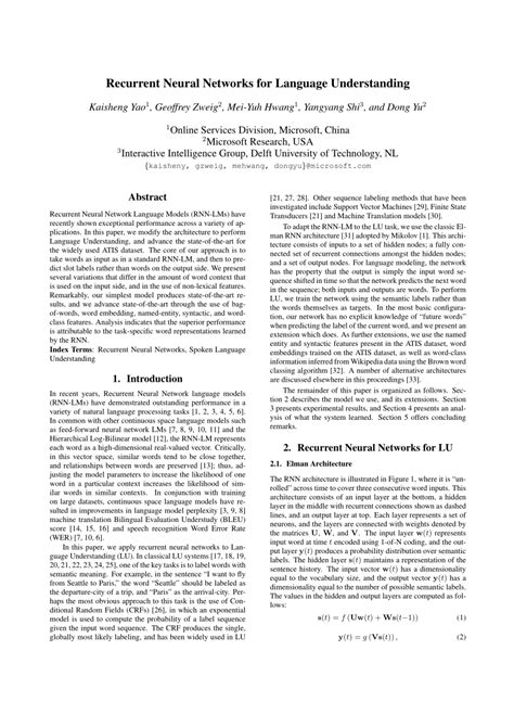 Pdf Recurrent Neural Networks For Language Understanding