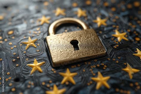 Digital Fortress Symbolizing Robust Cybersecurity Measures Padlock Shield And Interconnected