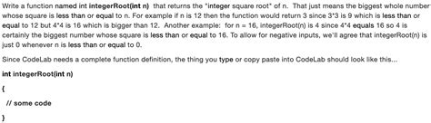 Solved Write A Function Named Int IntegerRoot Int N That Chegg