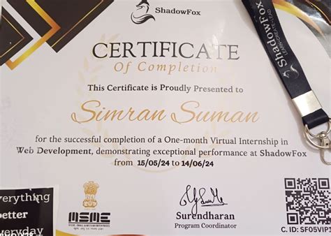 Simran Suman On Linkedin Web Certificate Shadowfox Webdevelopment
