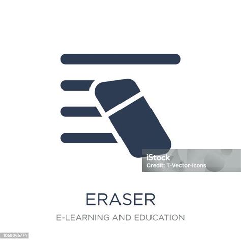 지우개 아이콘입니다 E러닝에서 흰색 배경 및 교육 컬렉션에 최신 유행 플랫 벡터 지우개 아이콘 0명에 대한 스톡 벡터 아트 및