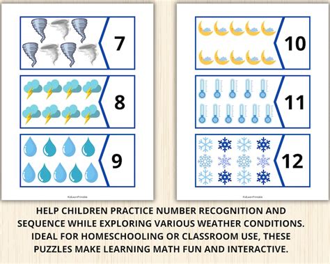 Weather Number Matching Printable Puzzle Counting Activity Preschool Number Puzzle Math Puzzles