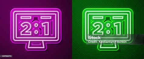 빛나는 네온 라인 스포츠 기계 점수판과 보라색과 녹색 배경에 격리 된 결과 디스플레이 아이콘 벡터 Championship에 대한 스톡 벡터 아트 및 기타 이미지 Istock