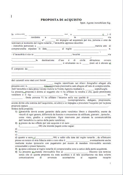 Fac Simile Proposta Di Acquisto Casa Legale Tirrito