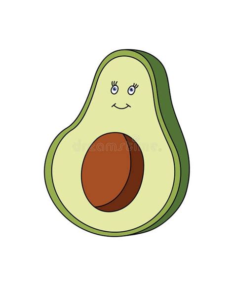 Kawaii Cute Avocado With A Smile Isolated On White Background Stock