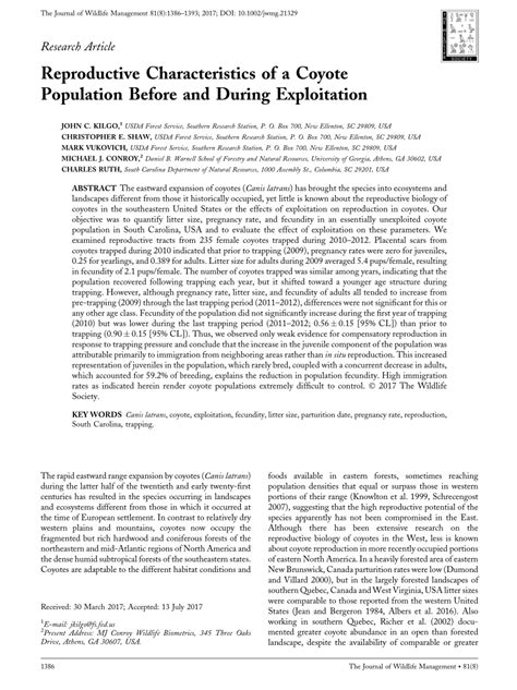 Pdf Reproductive Characteristics Of A Coyote Population Before And