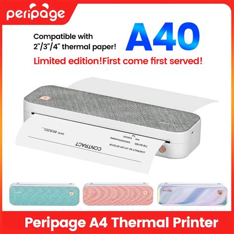 Peripage A4 휴대용 프린터 직접 열 모바일 프린터 메이커 사진 블루투스 300dpi 인쇄 프린터 A4 용지 1 롤
