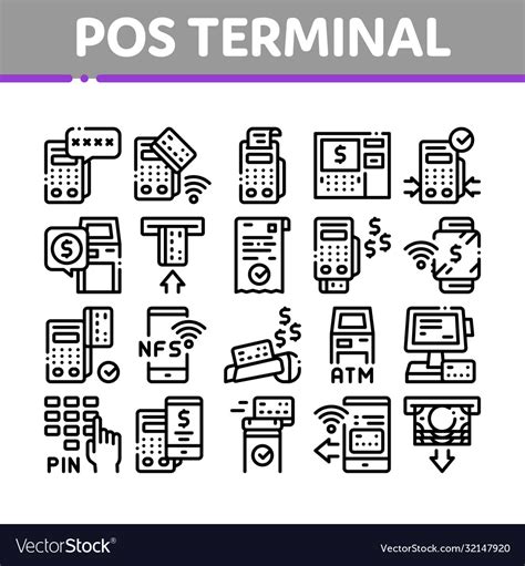 Pos Terminal Device Collection Icons Set Vector Image