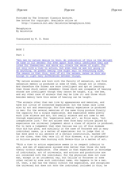 Aristotle Metaphysics Pdf Substance Theory Experience