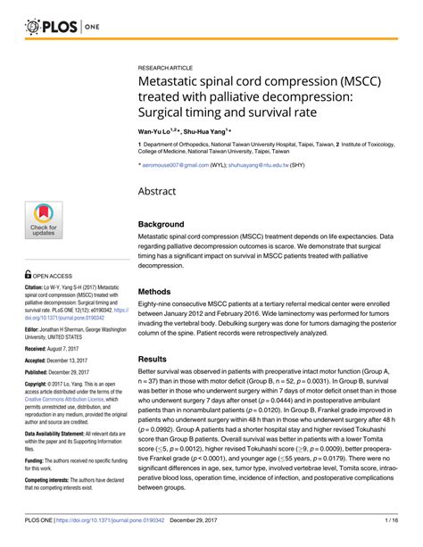 Pdf Metastatic Spinal Cord Compression Mscc Treated With Palliative Decompression Surgical