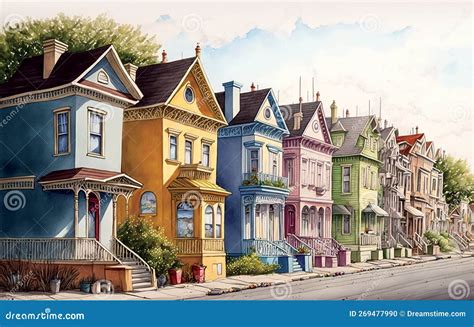 Paisaje Urbano Retro Lindo Dibujos Animados Ciudad Casas Paisaje Urbano