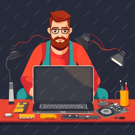 Premium Ai Image There Is A Man Sitting At A Desk With A Laptop Computer Generative Ai