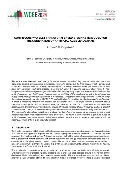 Pdf Continuous Wavelet Transform Based Stochastic Model For The Generation Of Artificial