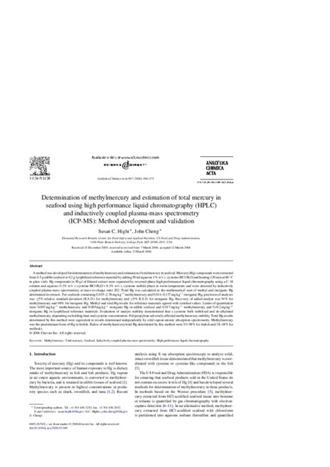 Pdf Determination Of Methylmercury And Estimation Of Total Mercury In