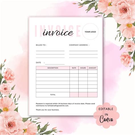 Invoice Template Editable Small Business Custom Order Form Printable Invoice Form Modern Invoice