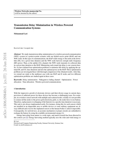 Transmission Delay Minimization In Wireless Powered Communication