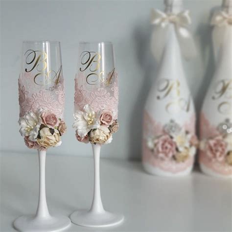 Бокалы для молодоженов белый, молочный, пудровый с инициалами | Wedding ...