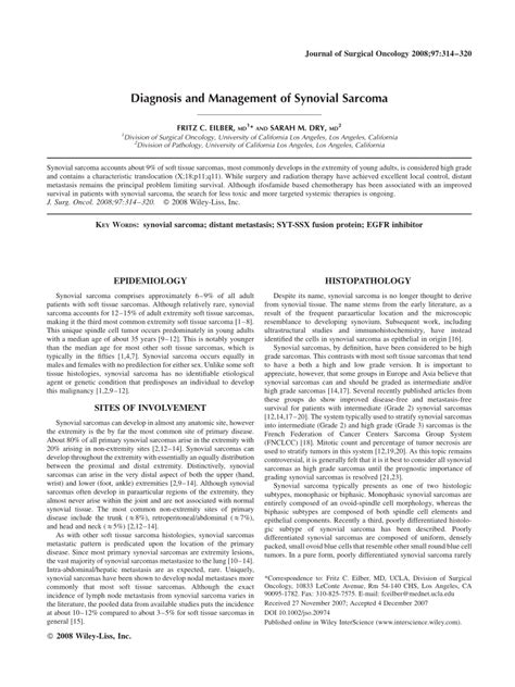 PDF Diagnosis And Management Of Synovial Sarcoma