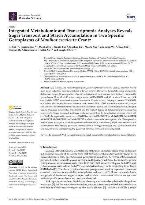Pdf Integrated Metabolomic And Transcriptomic Analyses Reveals Sugar Transport And Starch