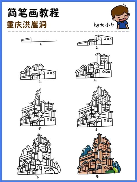 如何画重庆洪崖洞 地标建筑简笔画教程62图片 S 收集 插画图片素材 花瓣网