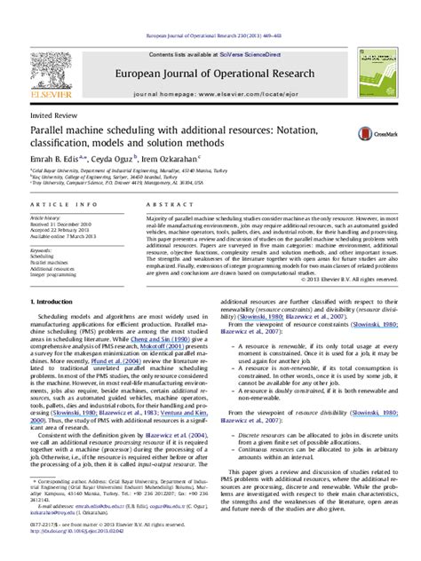 Pdf Parallel Machine Scheduling With Additional Resources Notation Classification Models