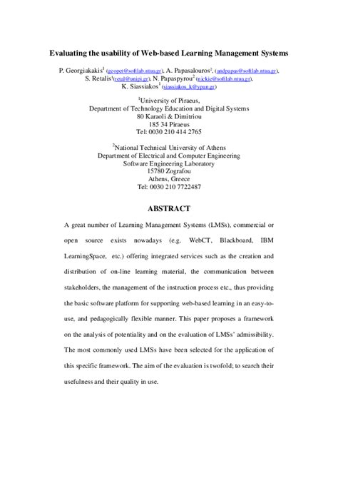 Pdf Evaluating The Usability Of Web Based Learning Management Systems