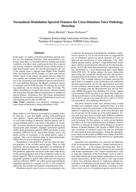 Pdf Normalized Modulation Spectral Features For Cross Database Voice