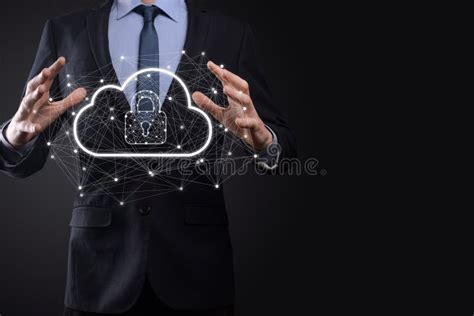 Business Man Hold Holding Cloud Computing Data And Security On Global Networking Padlock And