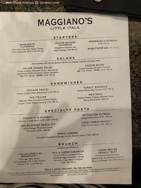 Online Menu Of Maggianos Little Italy Restaurant Dallas Texas 75261