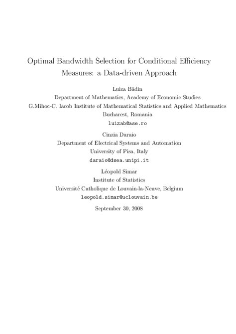 Pdf Optimal Bandwidth Selection For Conditional Efficiency Measures A Data Driven Approach
