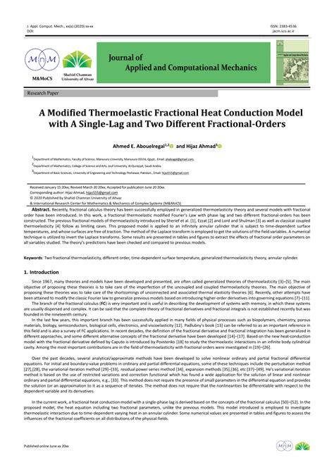 Pdf A Modified Thermoelastic Fractional Heat Conduction Model With A