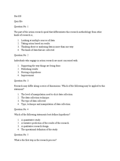 Sta 630 Research Method Quiz File Pdf Sampling Statistics Survey Methodology
