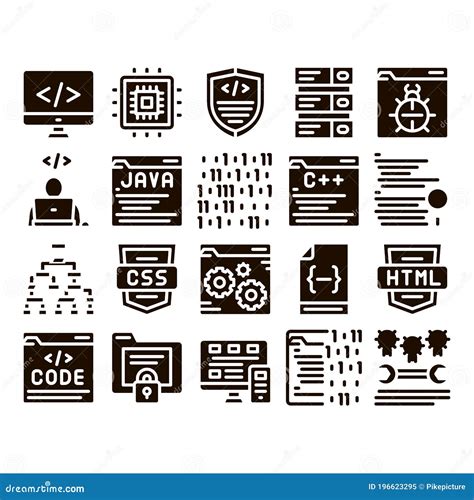 coding system glyph icons set vector stock vector illustration of