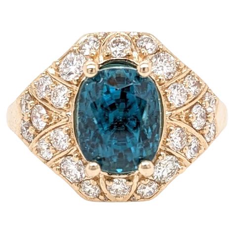 47ct Blue Zircon Ring W Earth Mined Diamonds In Solid 14k White Gold Em 11x6mm For Sale At 1stdibs