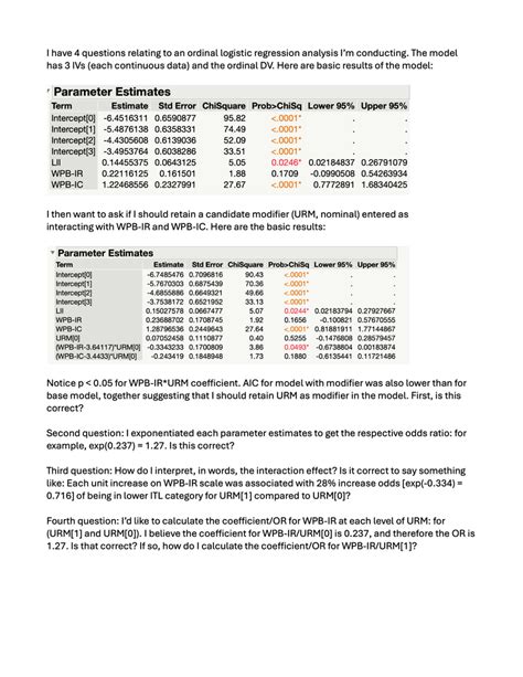 ordinal logistic regression interaction effects jmp user community