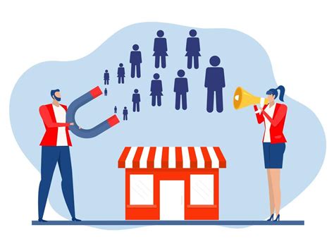 Business People Using Megaphone With Holding Magnet Attract New Customers Icons Flat Social