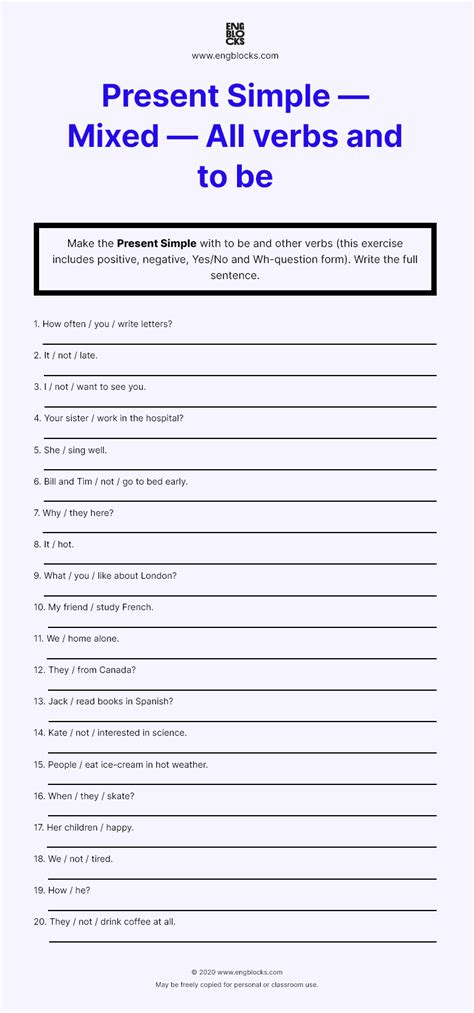 Present Simple Exercise With Verbs And To Be