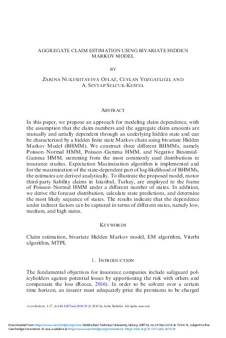 Pdf Aggregate Claim Estimation Using Bivariate Hidden Markov Model