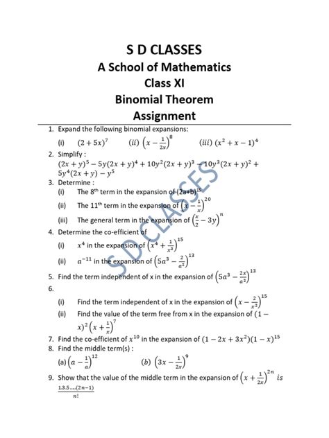 Binomial Theorem Xi Pdf Mathematics Number Theory