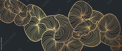 Gold Abstract Line Arts Background Vector Luxury Abstract Organic Shape Curve Gold Line Art
