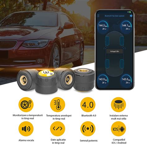 Sistem De Monitorizare A Presiunii In Anvelope BLE TPMS Bluetooth Pentru Cel Ro
