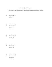 Linear Quadratic Systems Practice Docx Linear Quadratic Systems Directions Find The