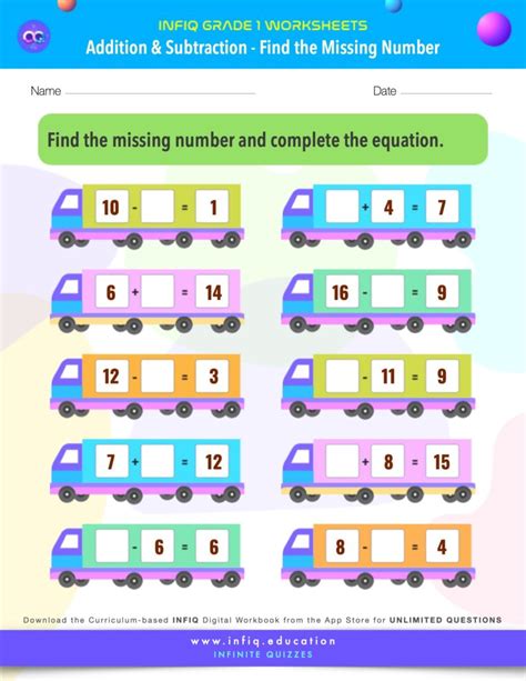 Infiq Grade 1 Math Worksheets Addition And Subtraction Find The