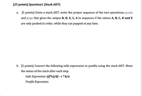 25 Points Question1 Stack Adt A 5 Points Given
