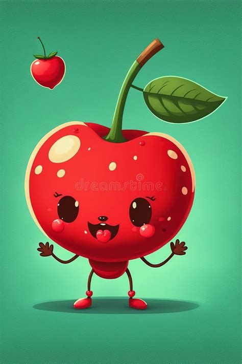 Cute Smiling Cherry Character Ai Generated Illustration Stock