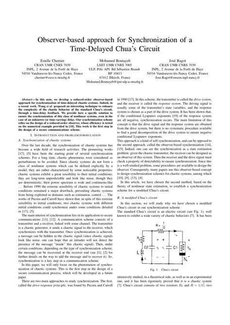 Pdf Observer Based Approach For Synchronization Of A Time Delayed